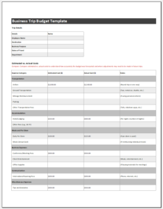 Business Trip Budget Templates for Excel | Excel Templates