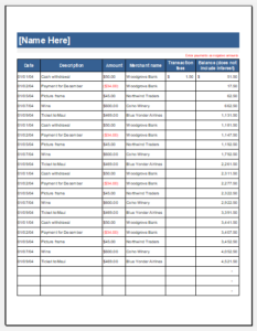 MS Excel Printable Credit Card Log Templates | Download File