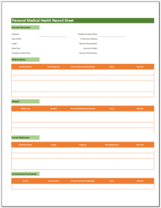 MS Excel Personal Medical Health Record Template | Download