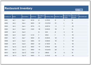 Restaurant Food Inventory Templates for Excel (.xls) | Save