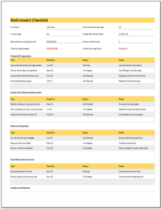 Retirement Checklist Template for MS Excel | Excel Templates