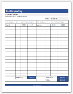 Printable Tool Inventory Template for Excel | Download File