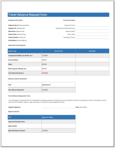 MS Excel Travel Advance Request Form Template | Download