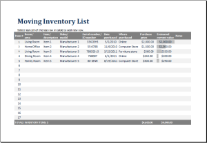 Printable Moving Inventory List Template for Excel | Save
