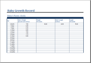 Printable Baby Growth Chart Template for MS Excel | Download