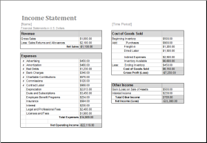 MS Excel Income Statement Editable Printable Template | Save