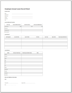 Employee Annual Leave Record Spreadsheet For Excel | Save
