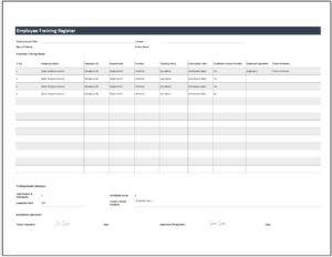 Employee Training Register Templates for Excel | Download