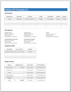 Holiday Gift Shopping List Fully Customizable Template
