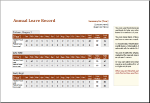Employee Annual Leave Record Spreadsheet For Excel | Save
