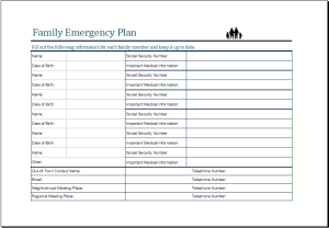 Family Emergency Plan Template MS Excel | Excel Templates