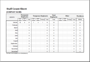Staff Count Sheet Template for MS Excel | Excel Templates