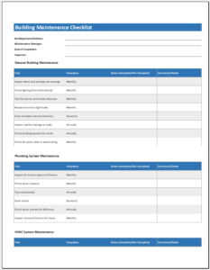 Building Maintenance Checklist Template | Excel Templates