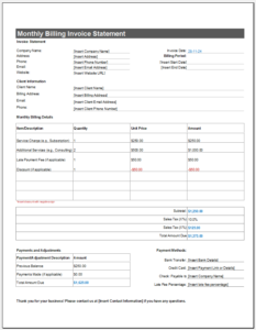 Monthly Billing Invoice Statement For Excel | Download File