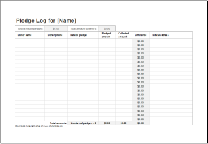 Donation Pledge Log Template for EXCEL | Excel Templates