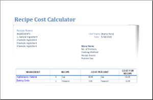 Recipe Cost Calculator Template for EXCEL | Excel Templates