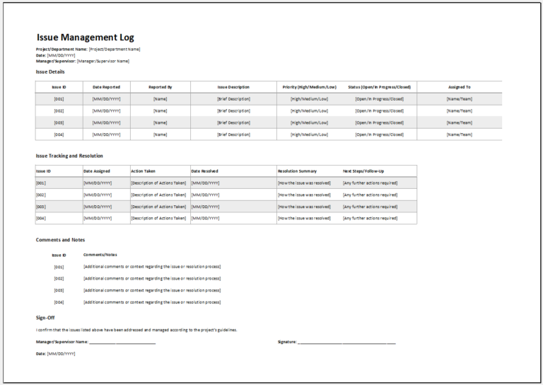 Issue Management Log Template for Excel | Excel Templates