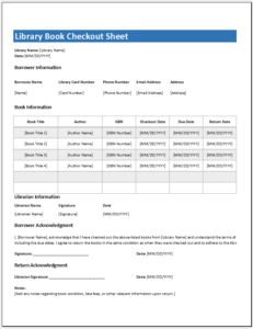 Library Book Checkout Sheet Template .xls | Excel Templates