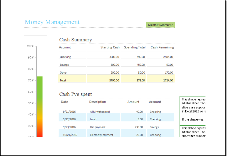Money Management Template for Excel (.xls) | Excel Templates