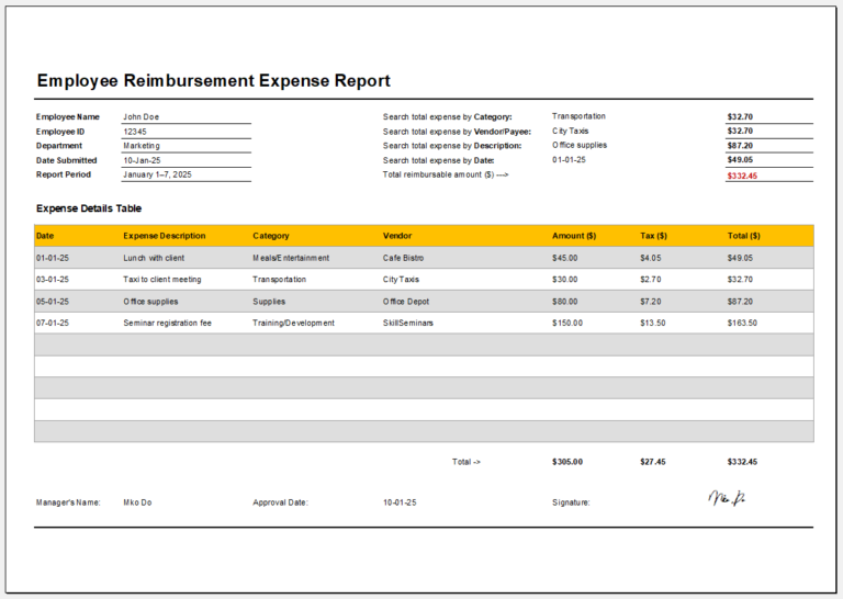 10+ Expense Report Templates for MS Excel | Excel Templates