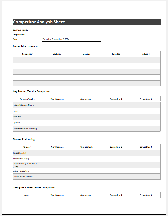 Competitor Analysis Sheet Templates For Excel Download Competitor Analysis Sheet Templates For Excel Download