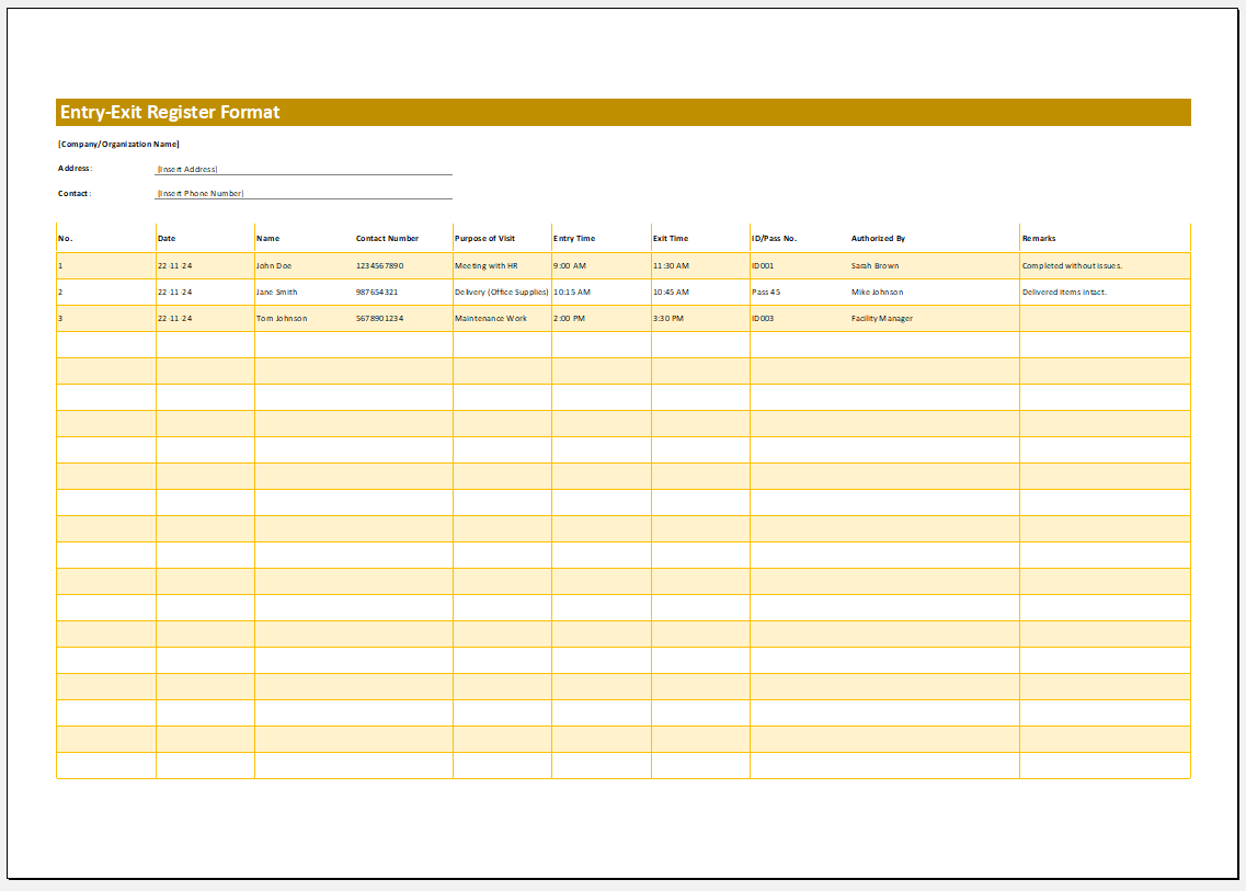 Visitor Entry Register Templates for MS Excel | Download