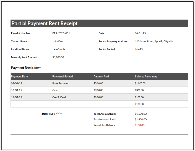 Various Types of Rent Payment Receipt Templates for MS Excel