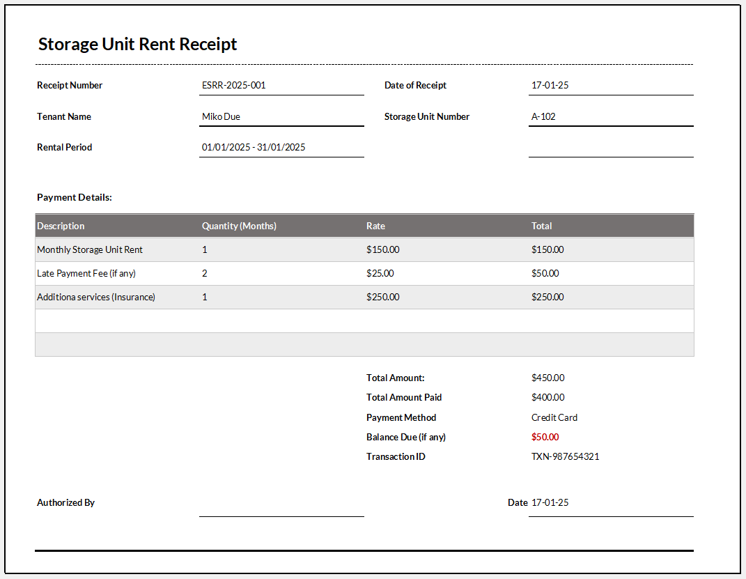 Various Types of Rent Payment Receipt Templates for MS Excel