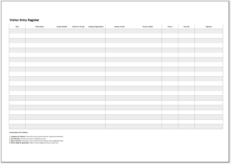 Visitor Entry Register Templates for MS Excel | Download
