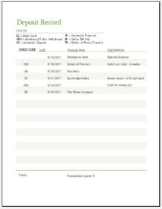 Deposit Record Templates for MS Excel | Excel Templates