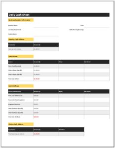 Daily Cash Sheet Template for MS Excel | Excel Templates