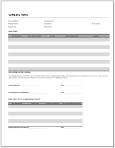 Company Asset Receipt Template for MS Excel | Download File