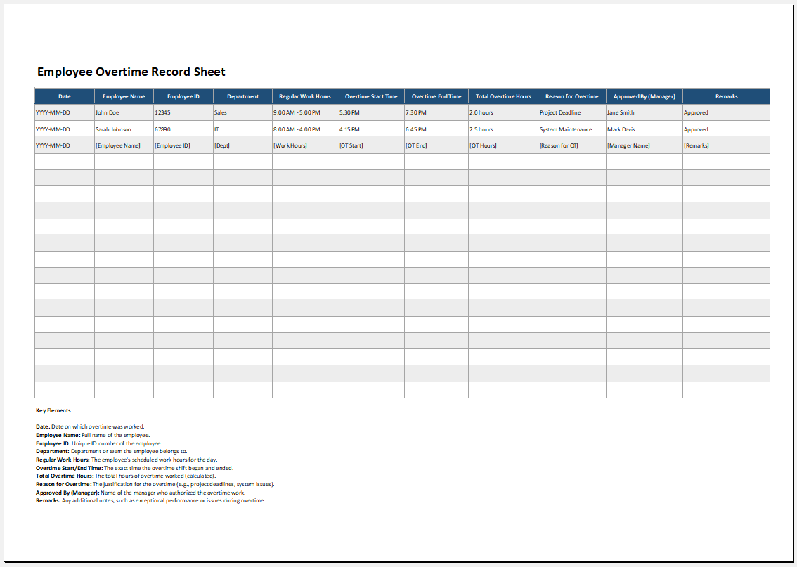 Excel Overtime Record Sheet for Employees | Excel Templates