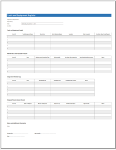 Tools and Equipment Register Template | Excel Templates