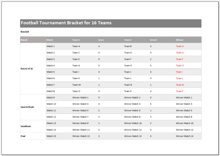 Football Tournament Bracket Templates | Excel Templates
