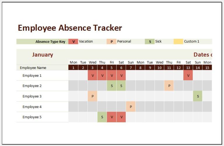 Employee Absence Tracker Templates For MS Excel Download