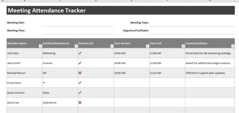 Meeting Attendance Tracker Templates for Excel | Download