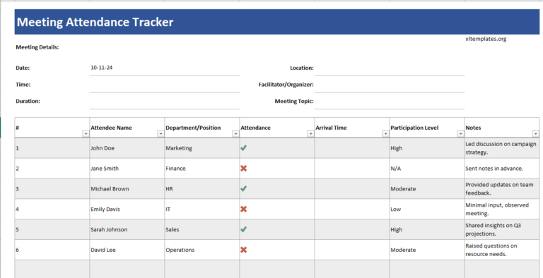 Meeting Attendance Tracker Templates for Excel | Download
