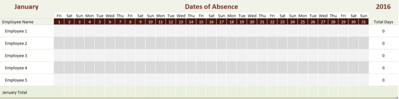 Employee Absence Tracker Calendar Template for Excel | Excel Templates