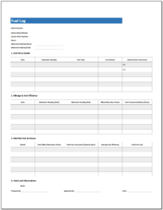 Printable Fuel Log Templates for MS Excel | Excel Templates