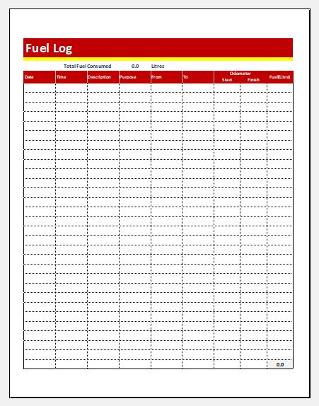 Fuel Log Sheet Template Printable Fuel Log Sheet Template Printable