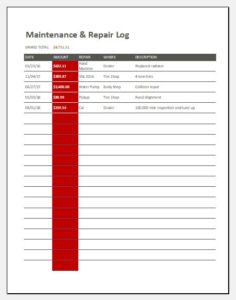 Maintenance and Repair Log Template for Excel | Download