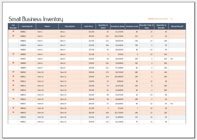 Small Business Inventory Template for MS Excel | Download