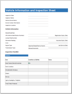 Vehicle Information & Inspection Sheet | Excel Templates