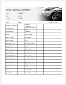 Vehicle Information & Inspection Sheets | Excel Templates