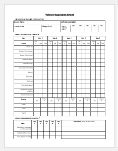 Vehicle Information & Inspection Sheet | Excel Templates