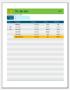 Family to-do List Template for MS Excel