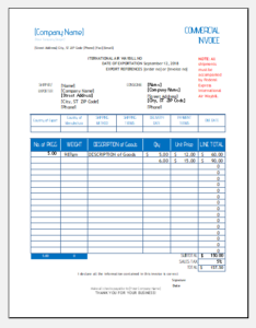 Commercial Bill/Invoice Templates for Excel | Download/Save