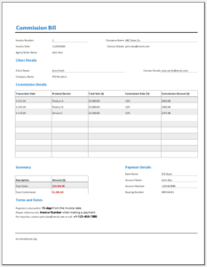 Commission Bill/Invoice Templates for Excel | Download/Save