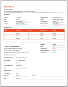 Shipping Bill/Invoice Templates for MS Excel | Download/Save